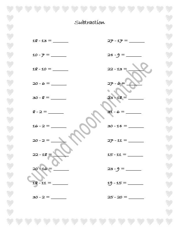 Subtraction Worksheet 20 Printable Pages 480 Exercises for - Etsy Canada