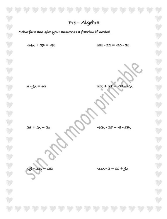 Pre Algebra Printable Worksheets Printable Primary Math Worksheet For