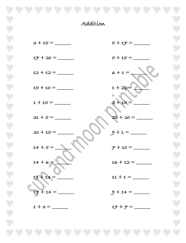 Addition Worksheet 20 Printable Pages 480 Exercises for - Etsy