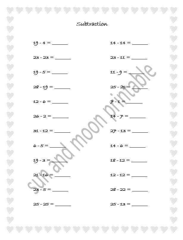 Subtraction Worksheet 20 Printable Pages 480 Exercises for - Etsy Canada