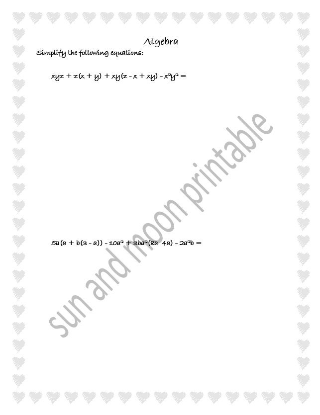 Algebra Worksheet 20 Printable Pages, 40 Exercises, for Homeschooling ...