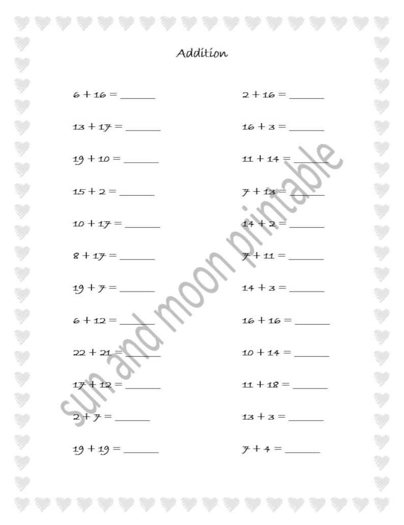 Addition Worksheet 20 Printable Pages, 480 Exercises, for Homeschooling ...