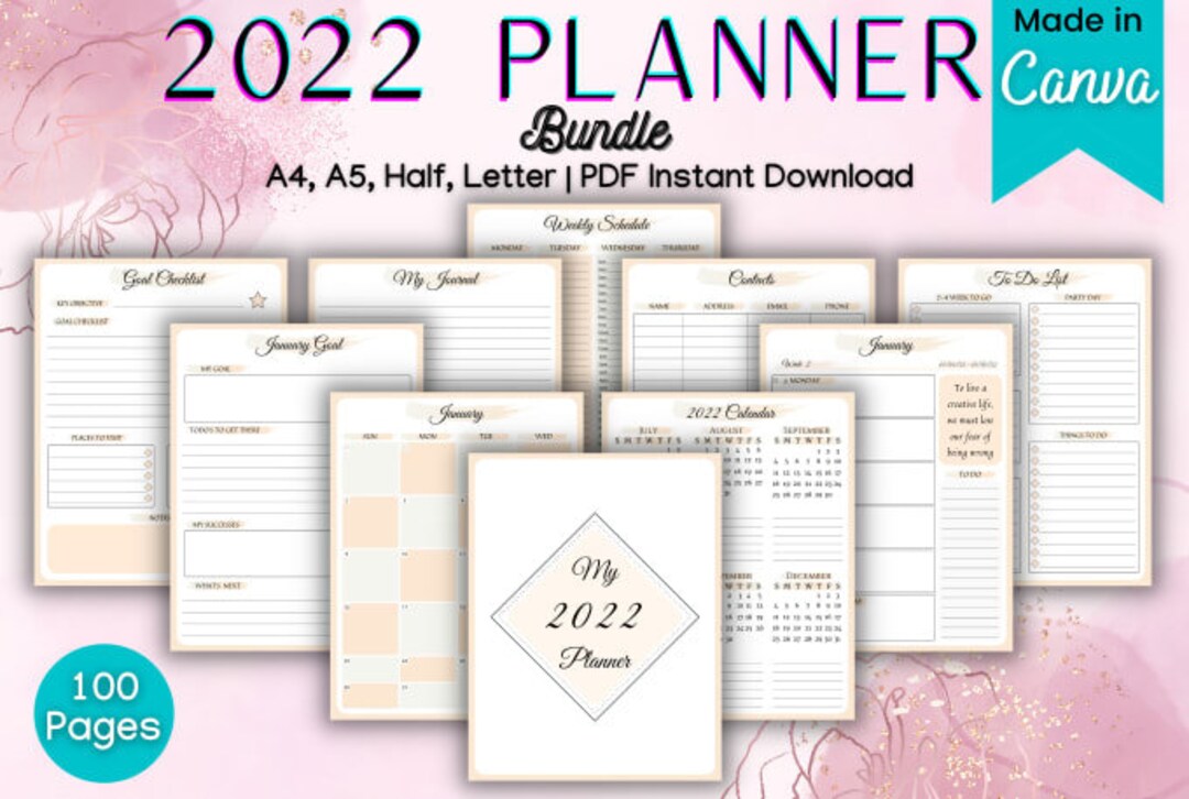2022 Planner Printable, 2022 Weekly Planner, Monthly Planner, Monthly ...