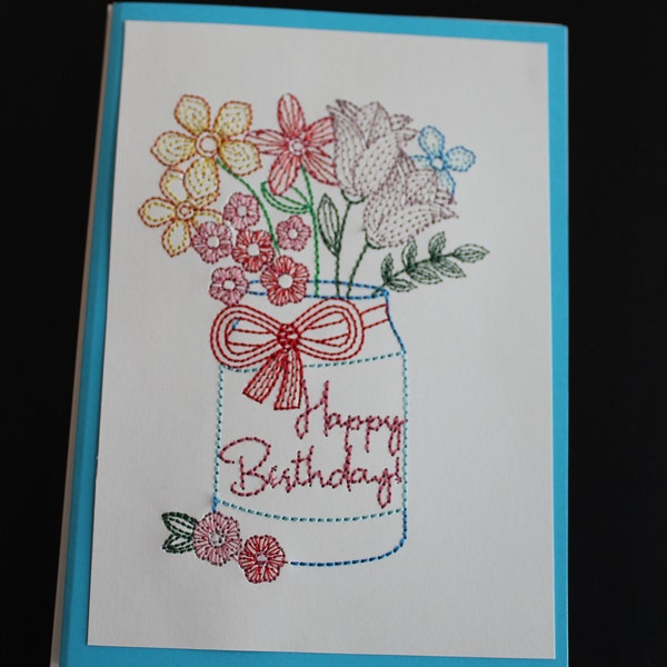 Embroidered Card - Etsy