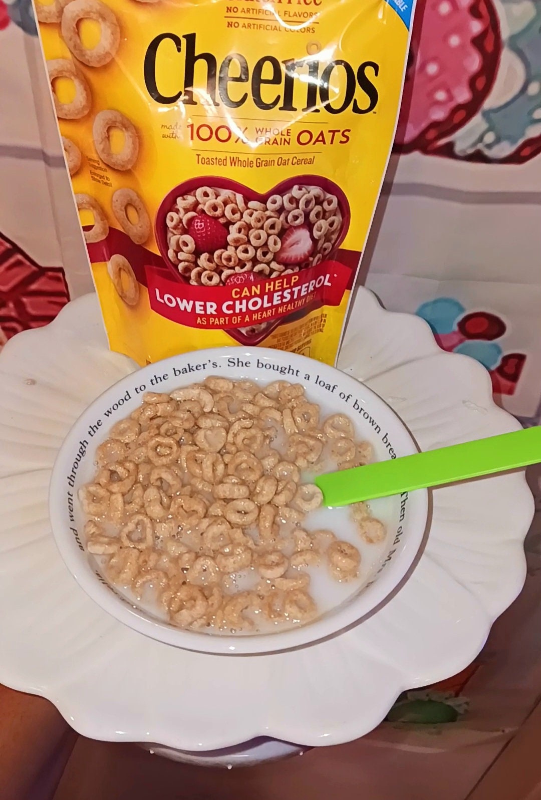 Bowl Of Cheerios With Milk And Spoon