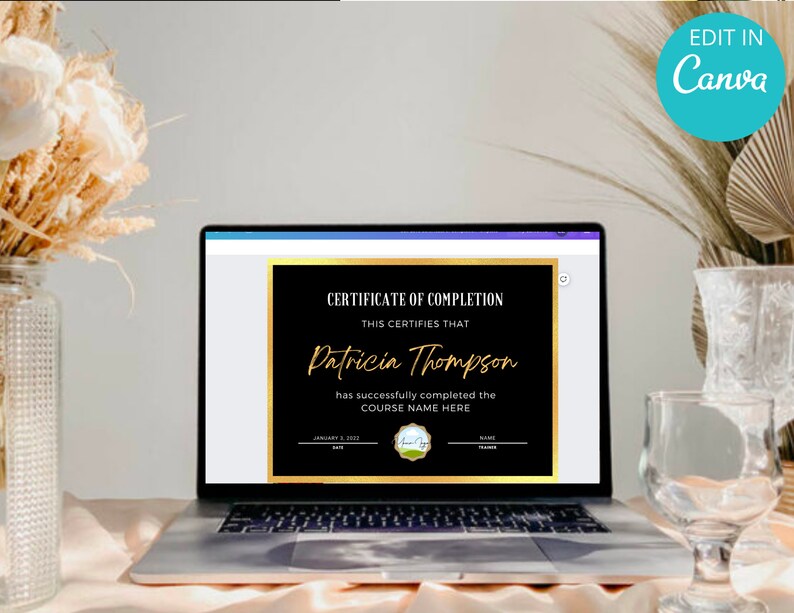 DIY Certificate of Completion, Simple Template, Bundle, Gold Black ...