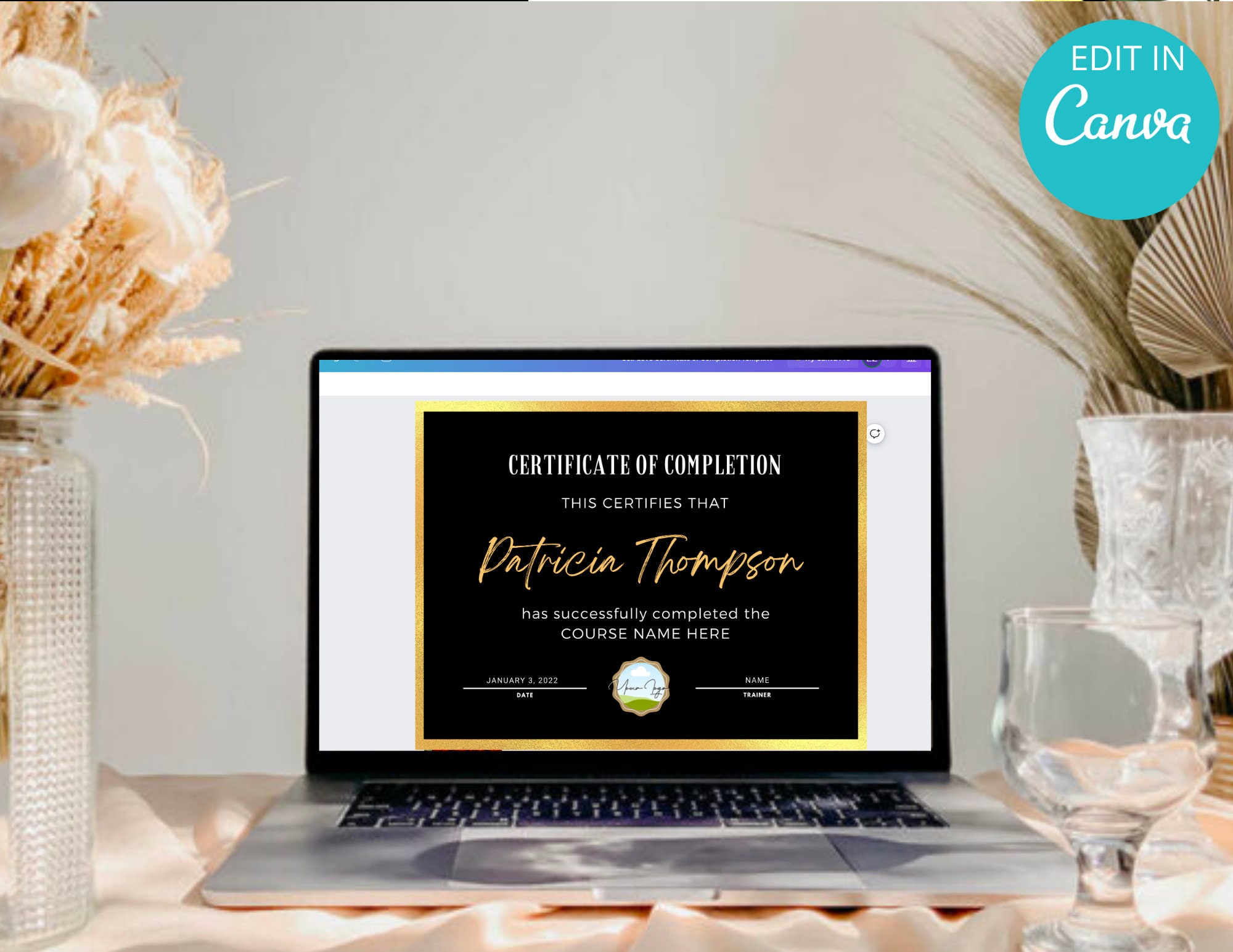 DIY Certificate of Completion, Simple Template, Bundle, Gold Black ...