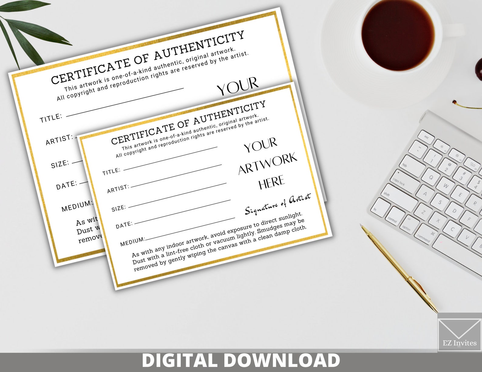 Gold Certificate of Authenticity Template: Artist DIY Canva (digital ...