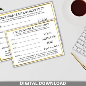 Gold Certificate of Authenticity Template: Artist DIY Canva (digital ...