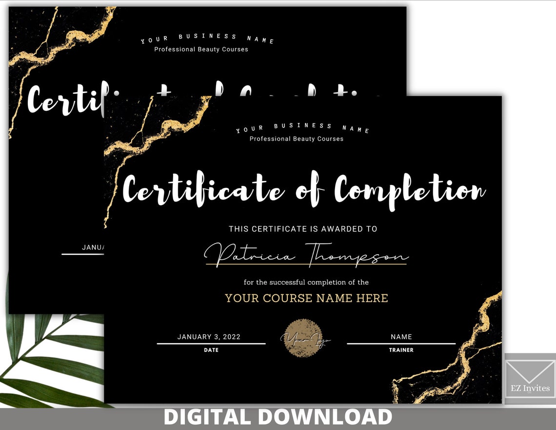 DIY Certificate of Completion Simple Template Bundle Gold | Etsy