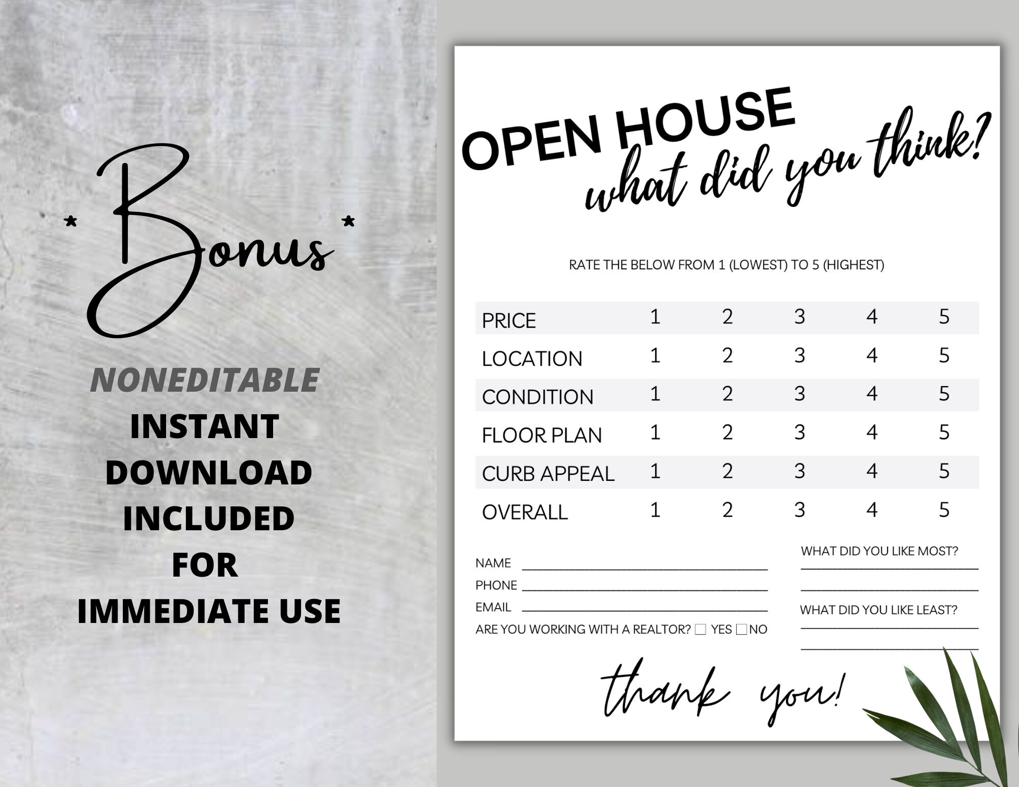 DIY Editable Open House Feedback Form for Real Estate Agents Instant ...