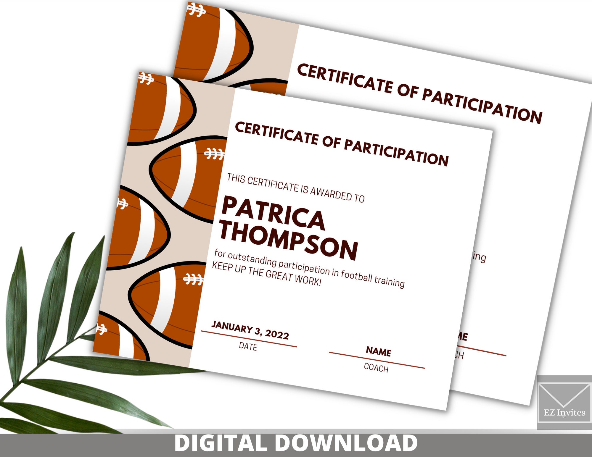 Editable Football Certificate Template Bundle, DIY Football ...