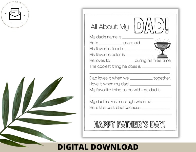 Father's Day Printable: All About My Dad, Instant Download for a ...