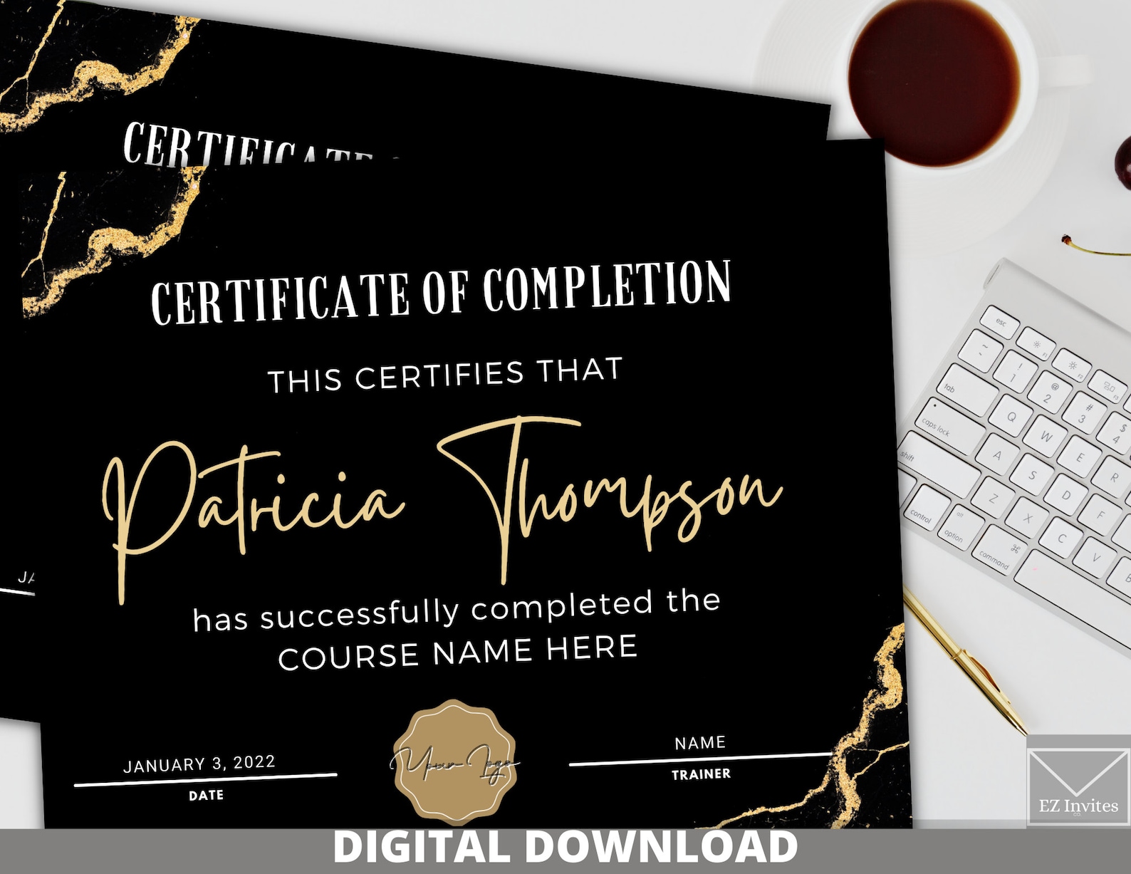 DIY Certificate of Completion Simple Template Bundle Gold | Etsy
