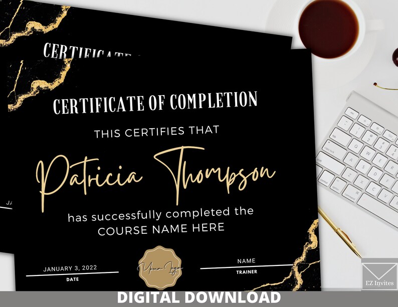 DIY Certificate of Completion Simple Template Bundle Gold | Etsy