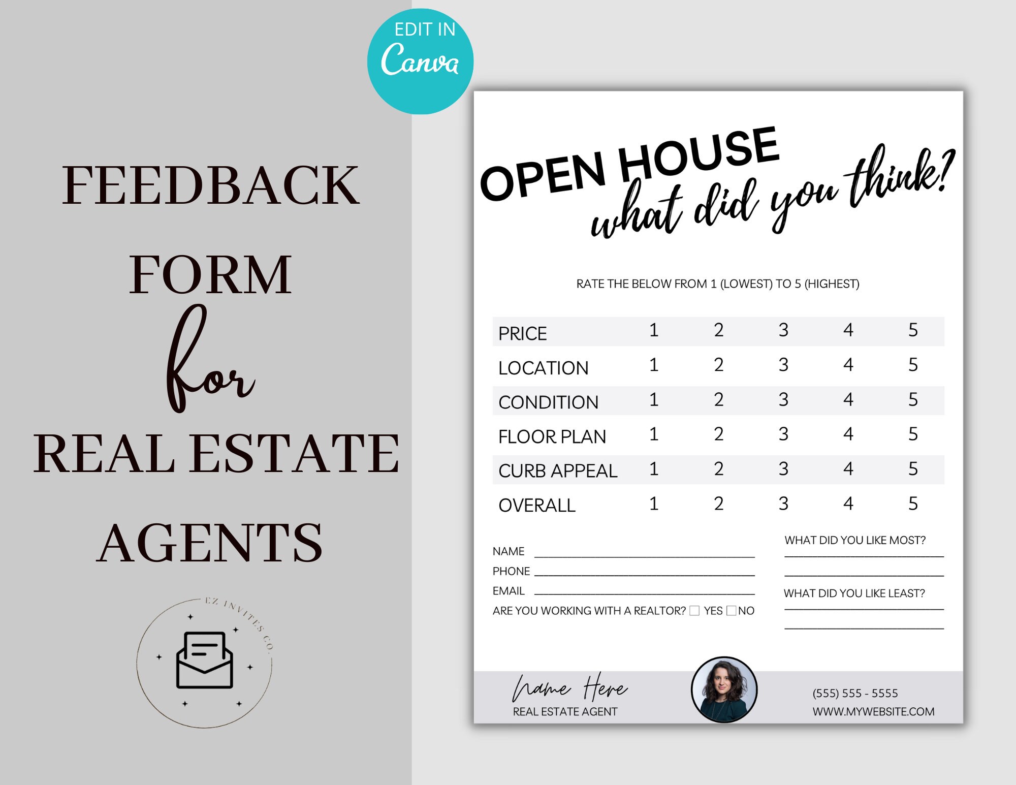 DIY Editable Open House Feedback Form for Real Estate Agents Instant ...
