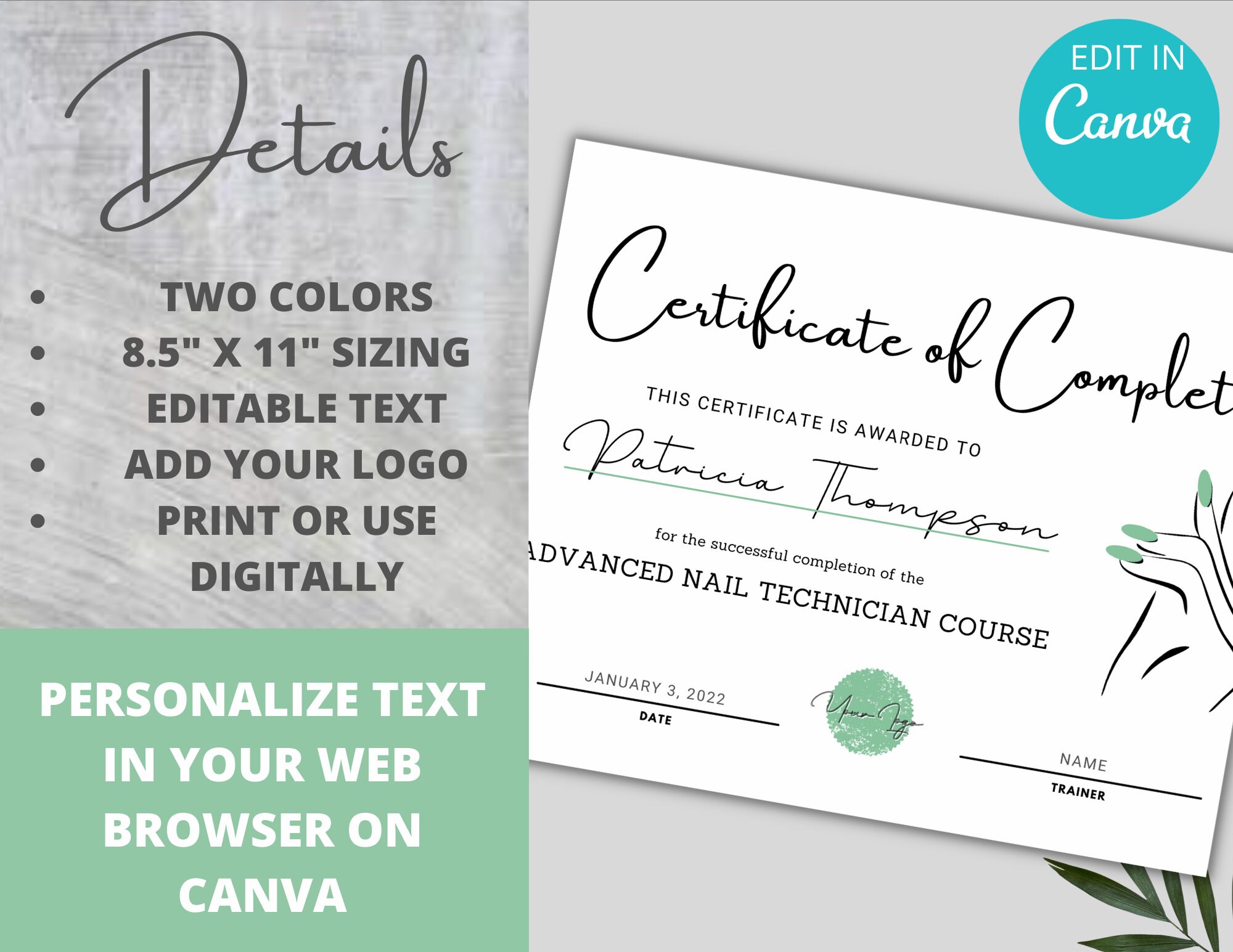 DIY Certificate of Completion Template Bundle Green Black - Etsy