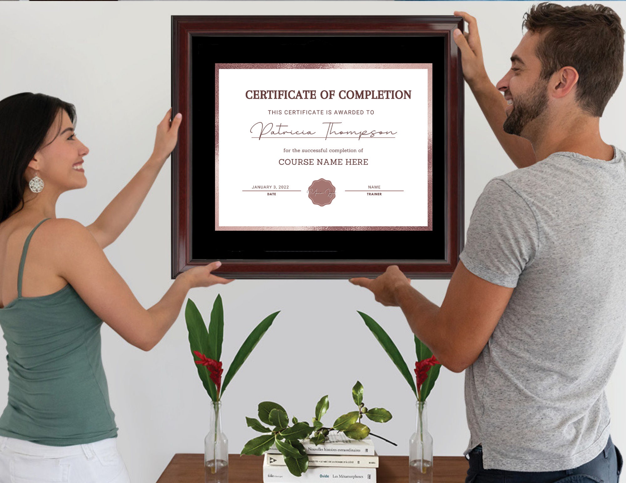 Rose Gold Certificate of Completion Editable Template - Etsy