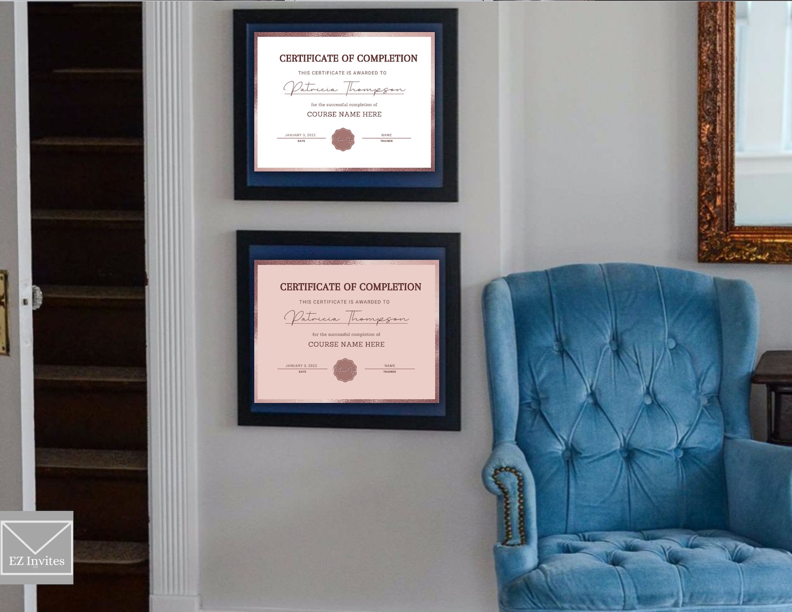 Rose Gold Certificate of Completion Editable Template | Etsy