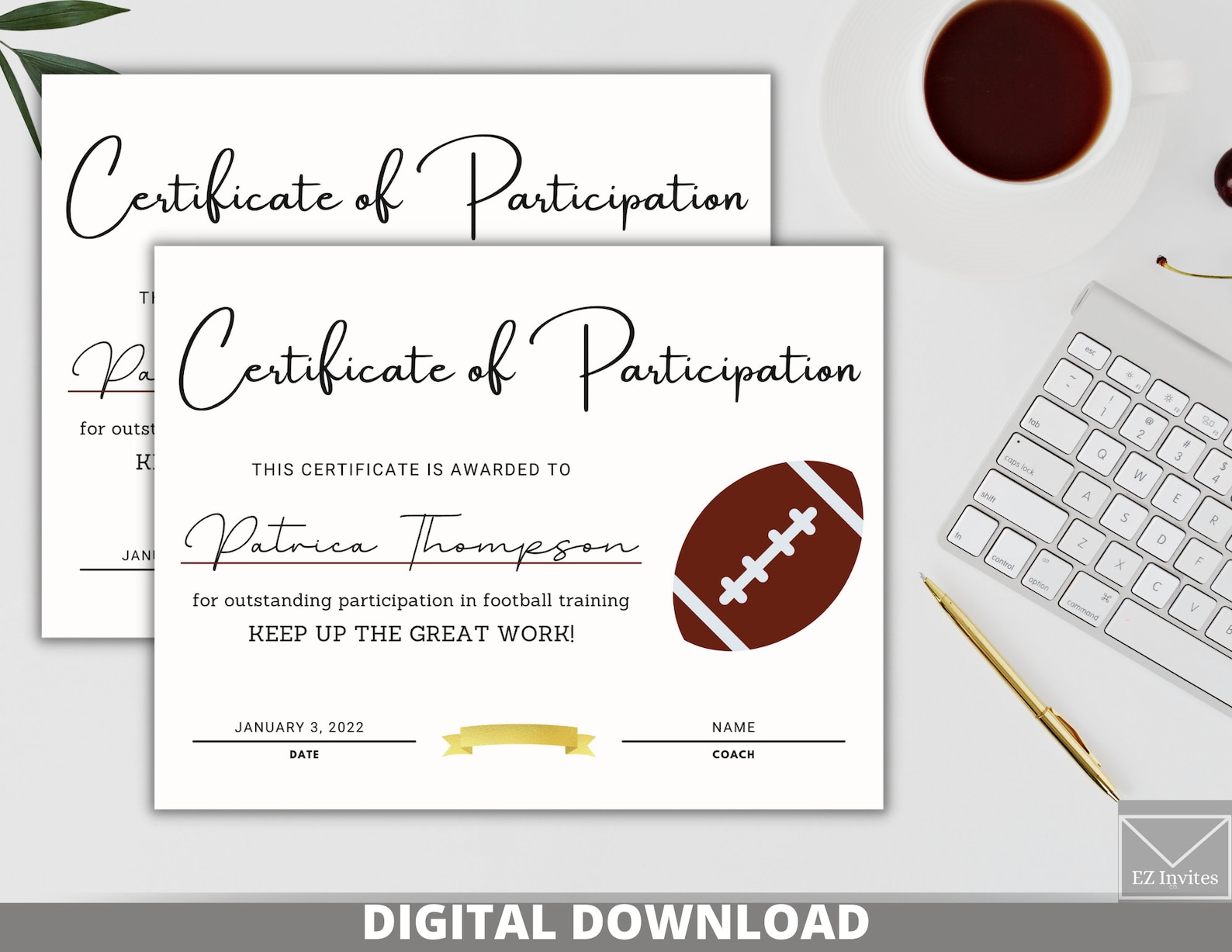 Football Certificate Template: DIY Participation Award (canva Editable ...