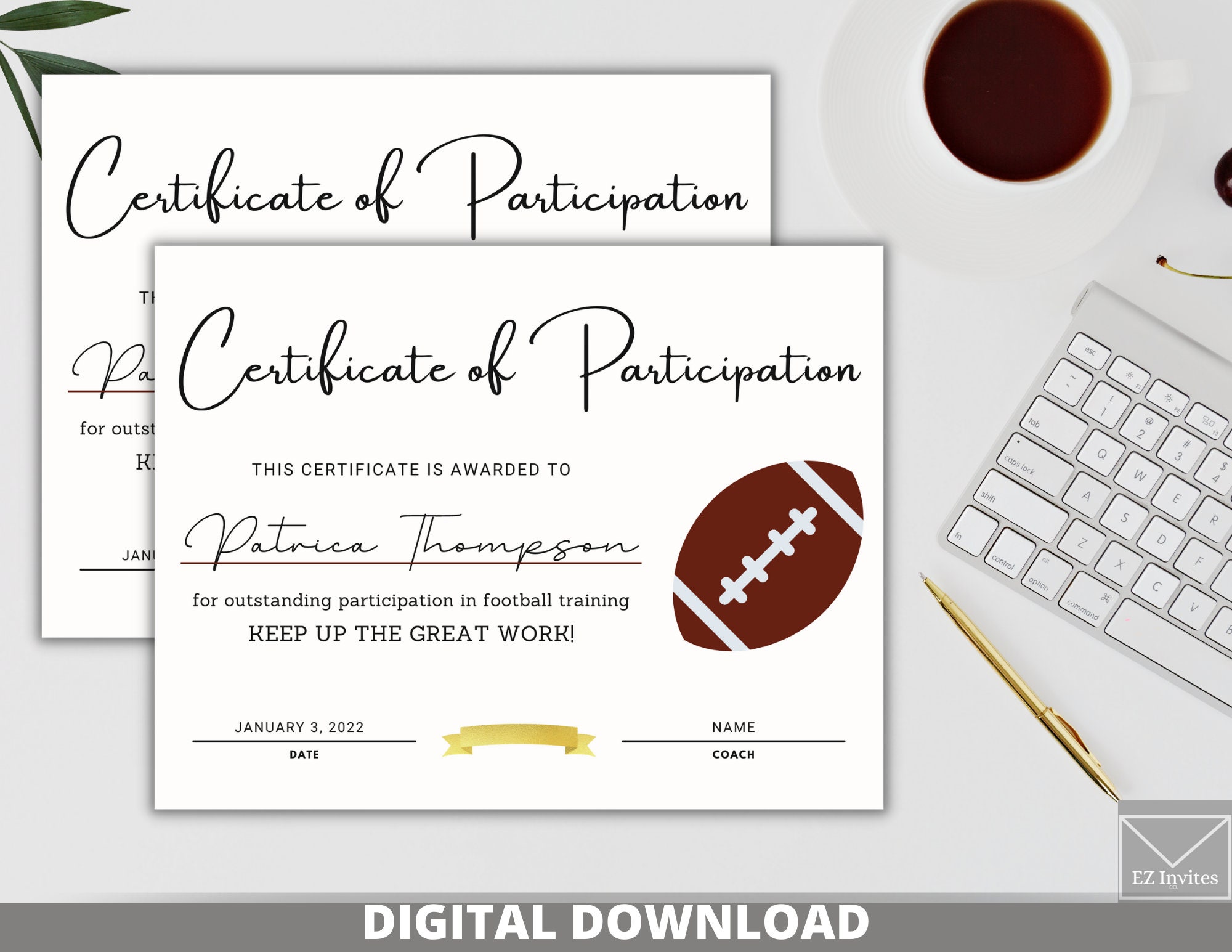 Football Certificate Template: DIY Participation Award (canva Editable ...