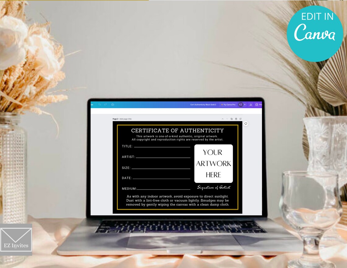 Gold Black Certificate of Authenticity Editable Template - Etsy