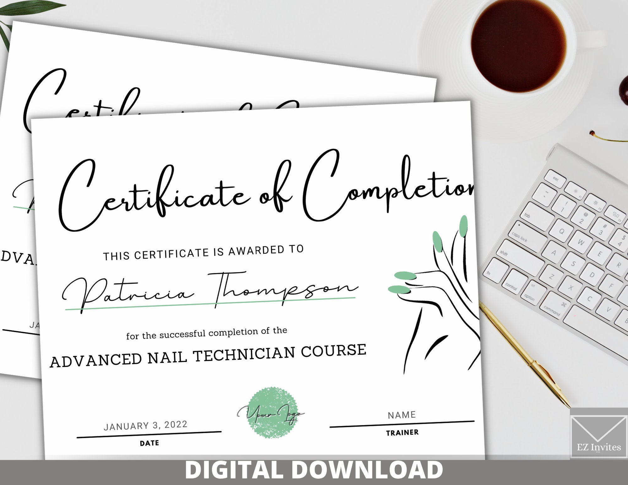 DIY Certificate of Completion Template Bundle Green Black - Etsy