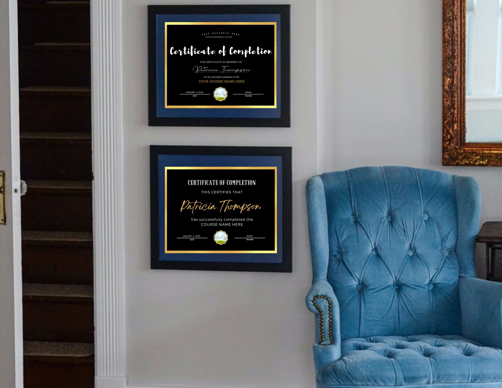 DIY Certificate of Completion, Simple Template, Bundle, Gold Black ...