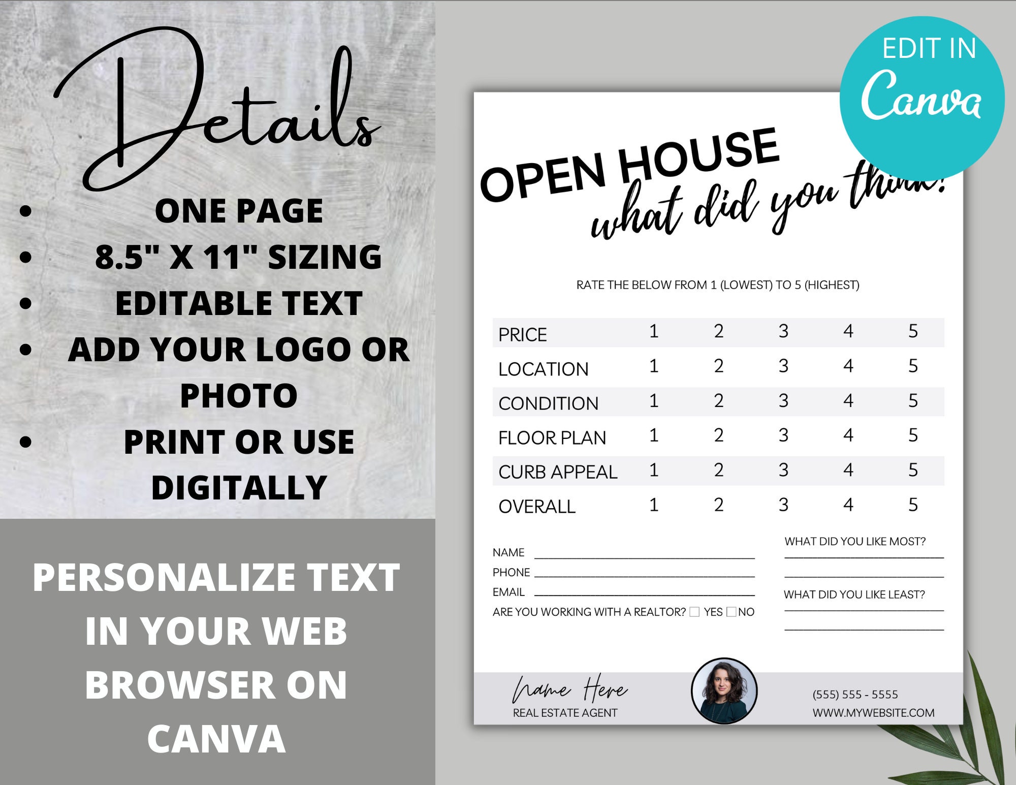 DIY Editable Open House Feedback Form for Real Estate Agents Instant ...