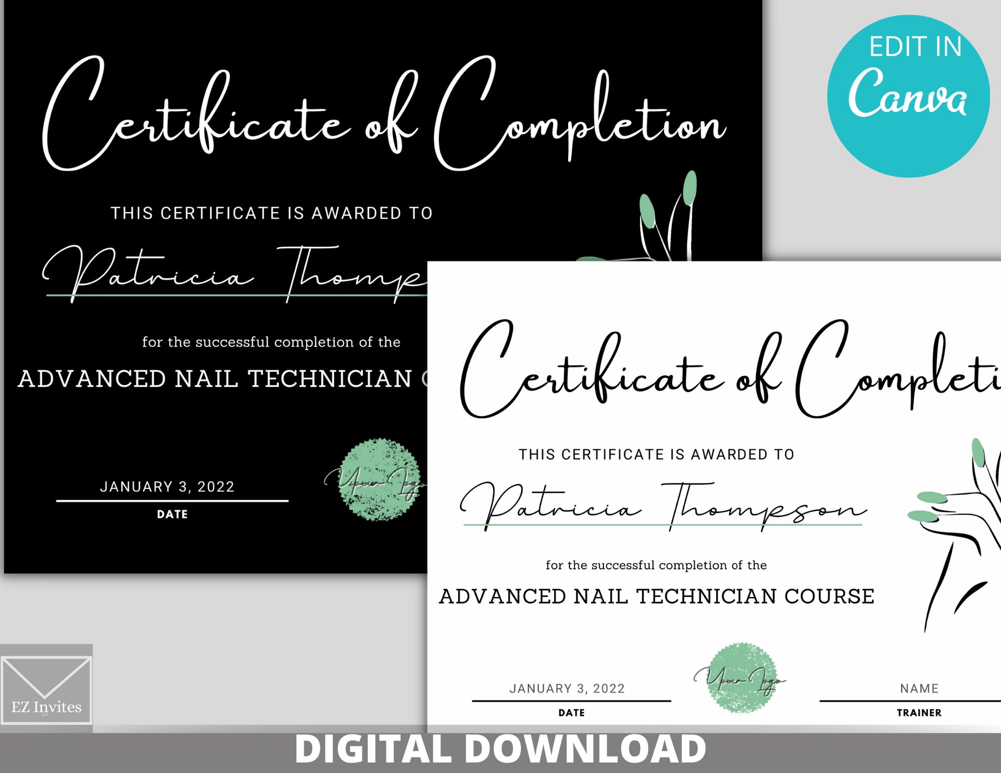 DIY Certificate of Completion Template Bundle Green Black - Etsy