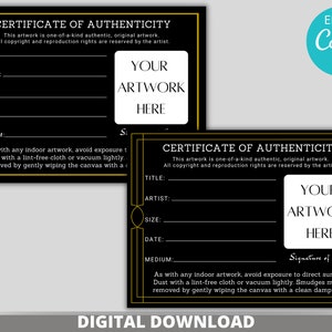 Gold Black Certificate of Authenticity, Editable Template, Bundle, DIY ...