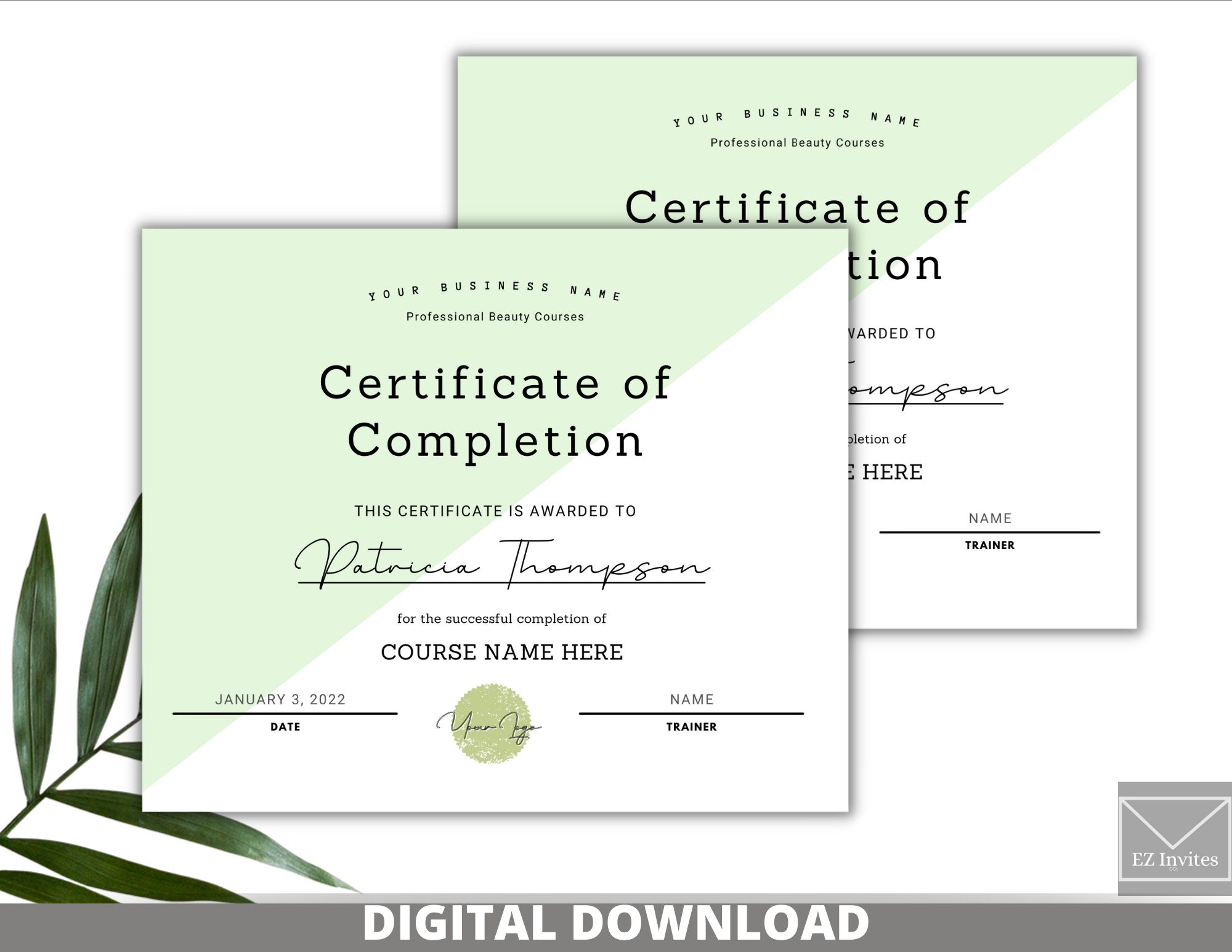 Green Certificate of Completion Template Simple Lash - Etsy
