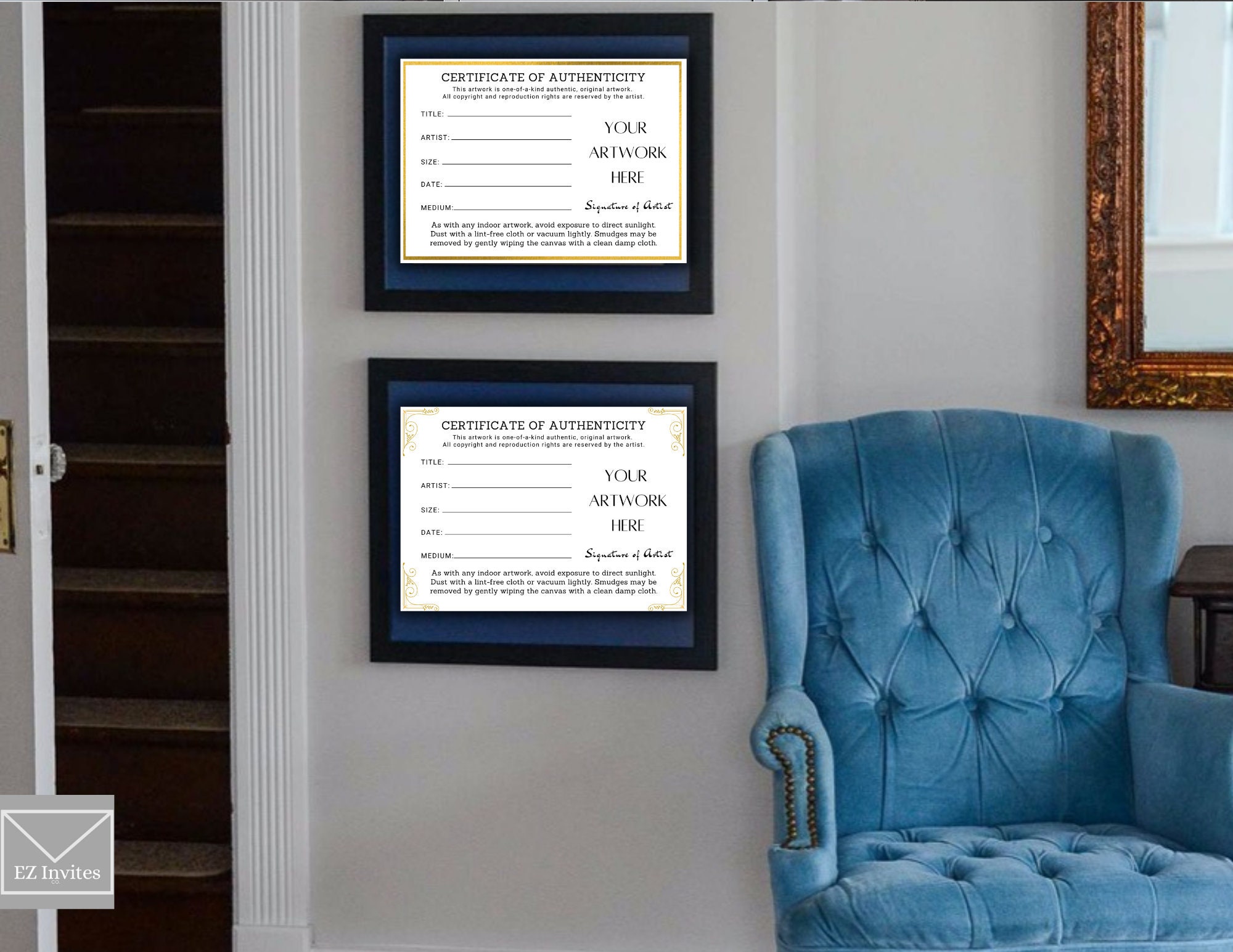Gold Certificate of Authenticity Template: Artist DIY Canva (digital ...