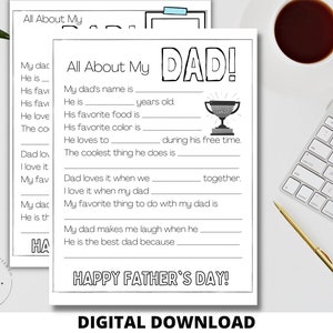 Father's Day Printable: All About My Dad, Instant Download for a ...