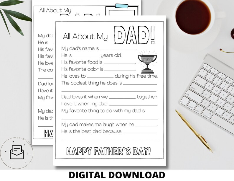 Father's Day Printable: All About My Dad, Instant Download for a ...