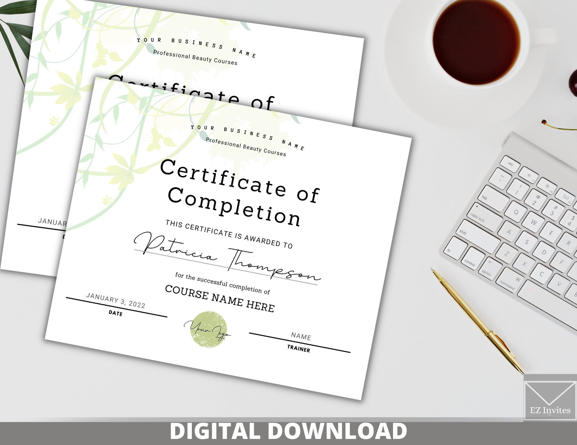 Green Certificate of Completion Template Simple Lash - Etsy