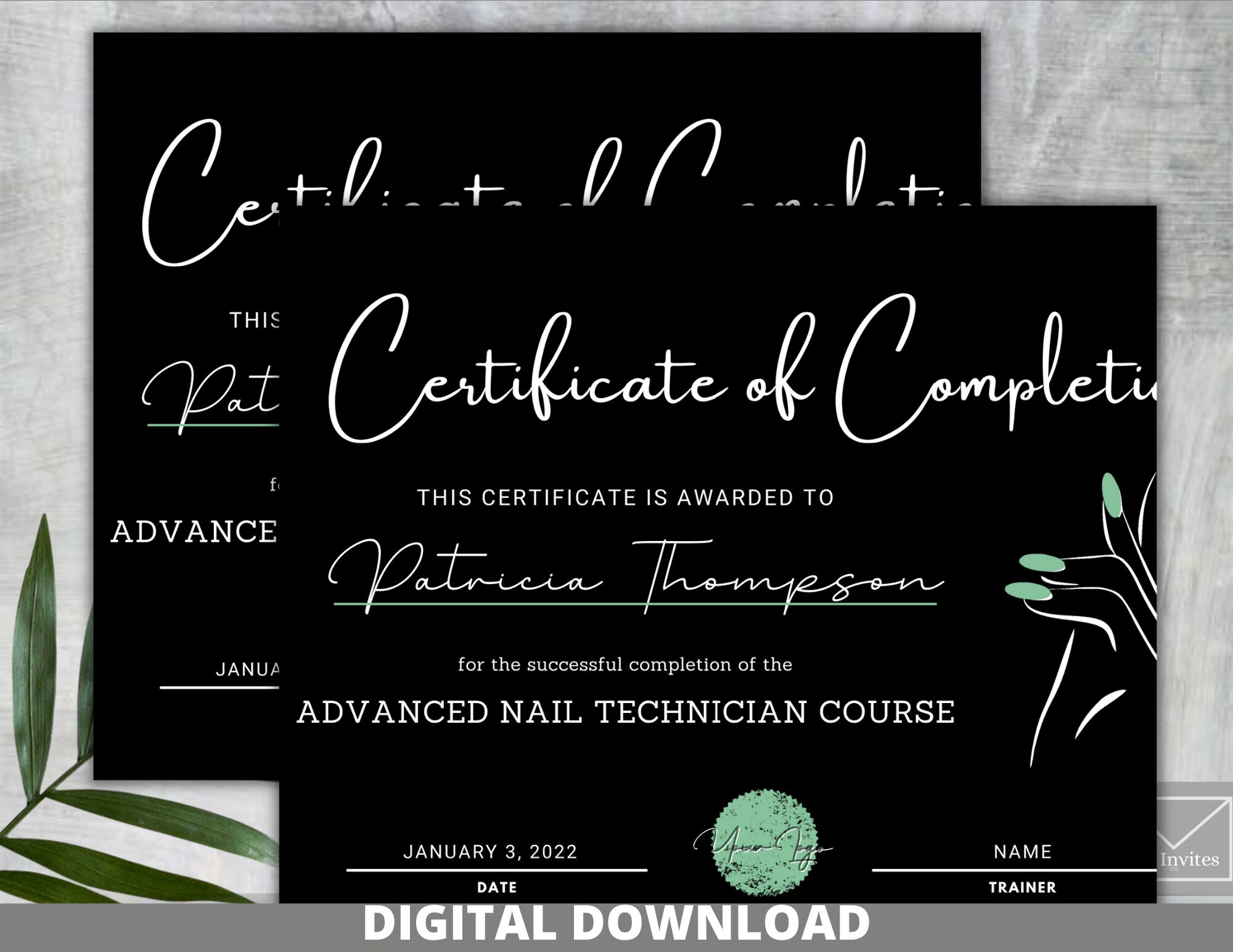 DIY Certificate of Completion Template Bundle Green Black - Etsy