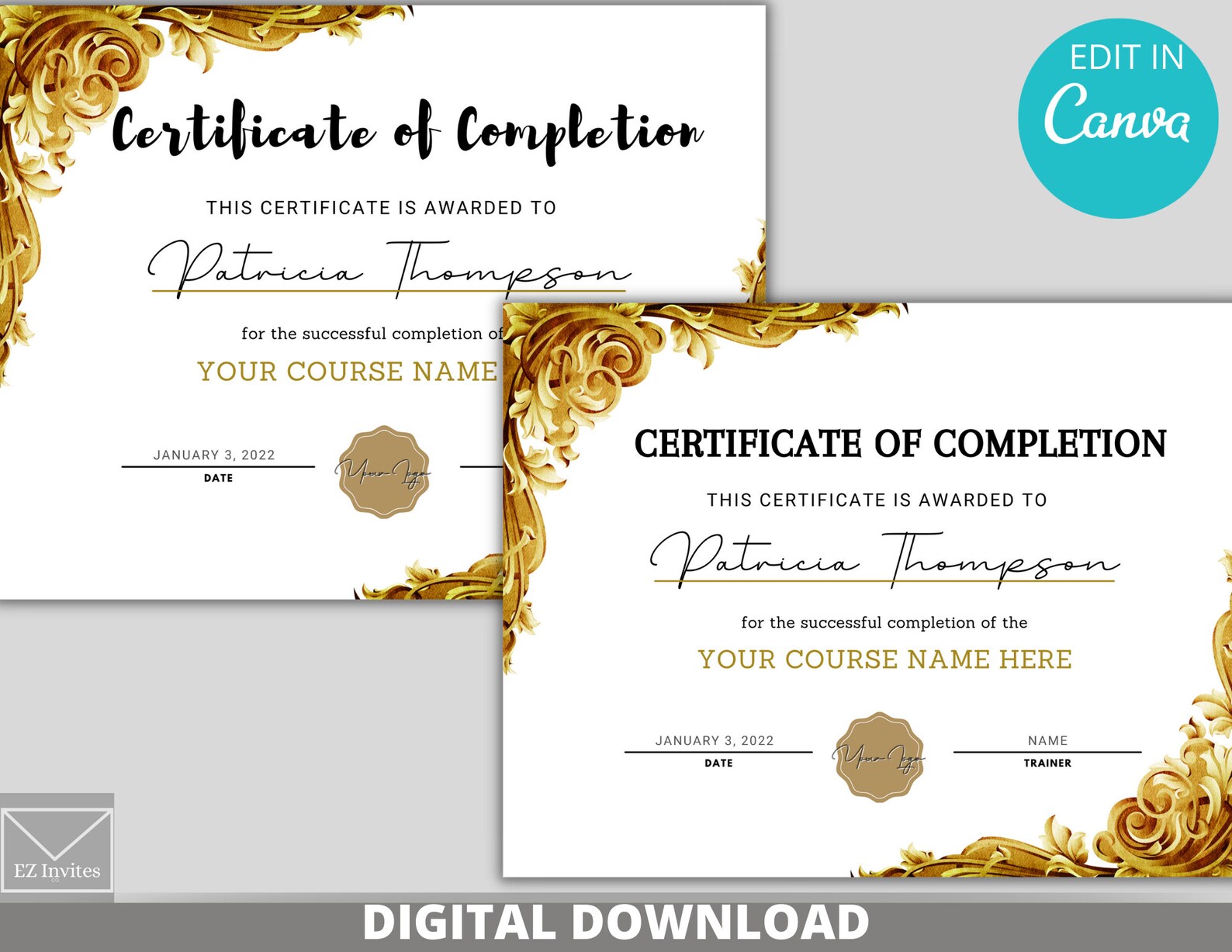 DIY Gold Certificate of Completion Easy Template Bundle | Etsy