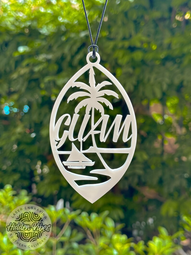 Guam Ornament White Acrylic Guam Car Charms Hafa Adai Car Ornaments Car ...