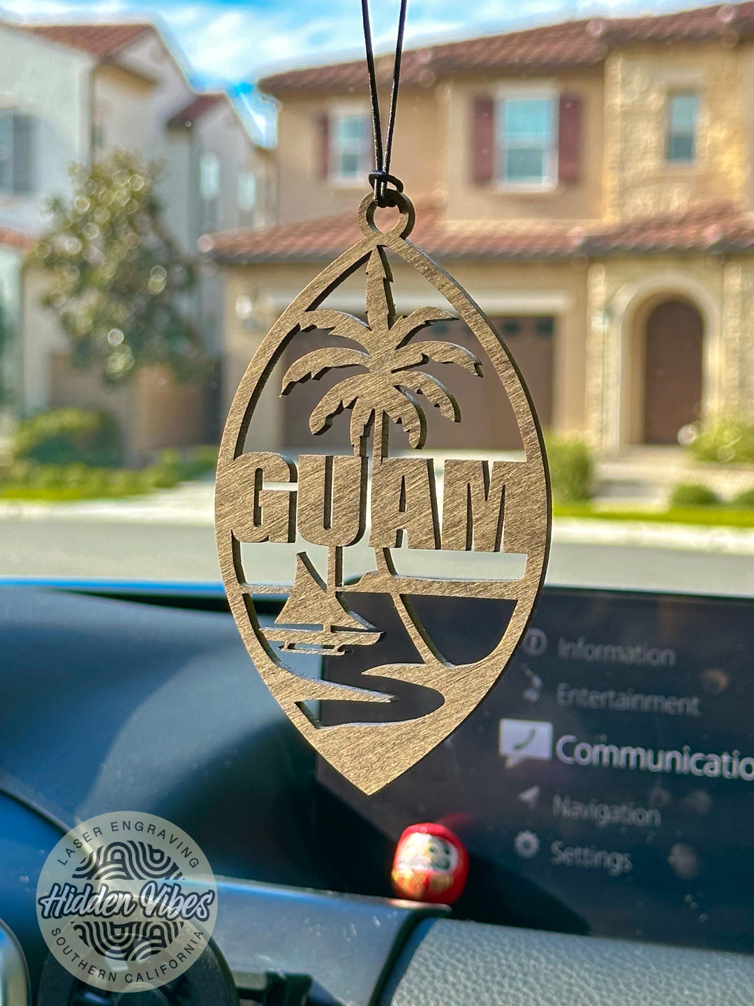 Walnut Wood Guam Ornament | Guam Wood Car Charm | Guam Rear View Decor ...