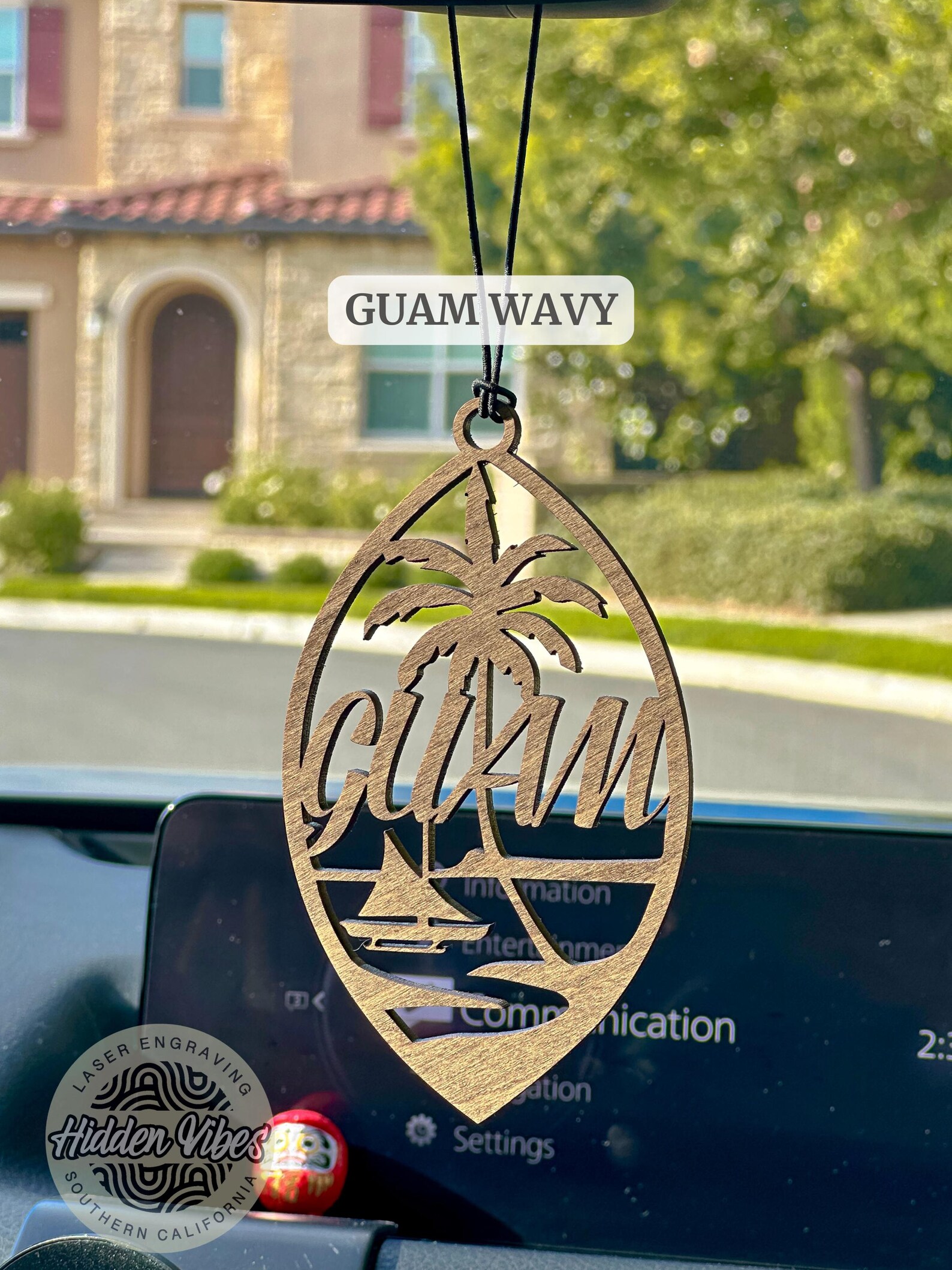 Walnut Wood Guam Ornament | Guam Wood Car Charm | Guam Rear View Decor ...