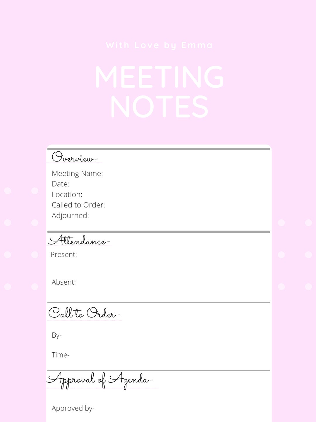 Meeting Notes Template - Etsy