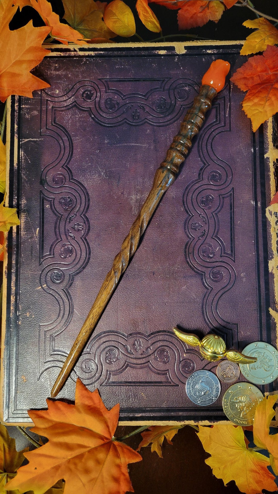 Wizard Wand Walnut Wand With Glow in the Dark Rose Handle, Handmade and ...