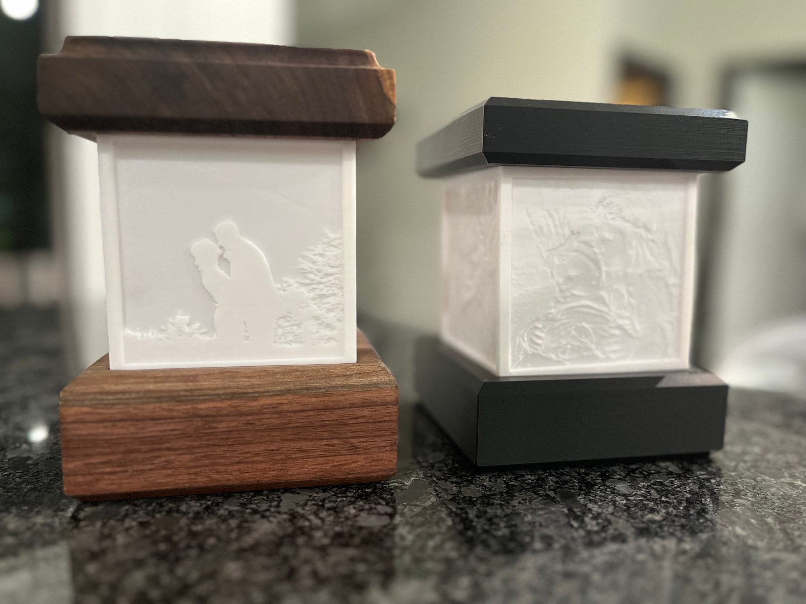 Personalized Lithophane Photo Lantern: Walnut Base or 3D Printed Base ...