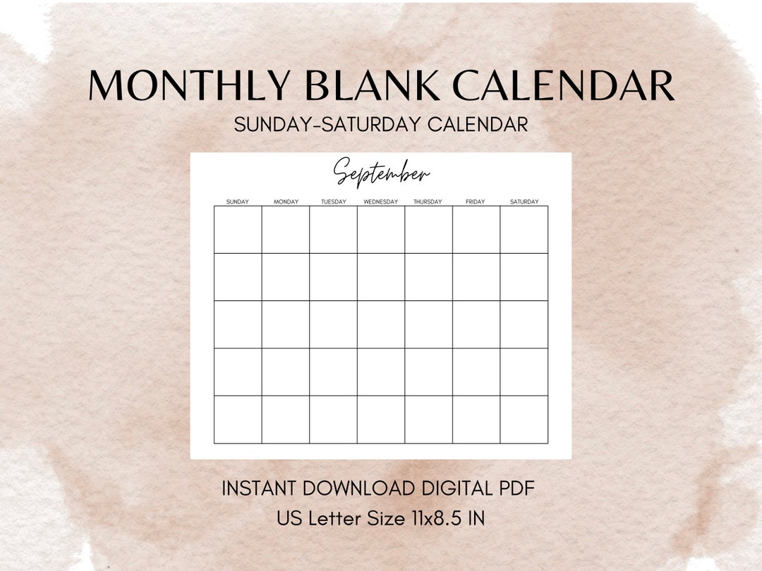 Monthly Blank Calendar Minimalist Calendar PDF Printable Calendar ...