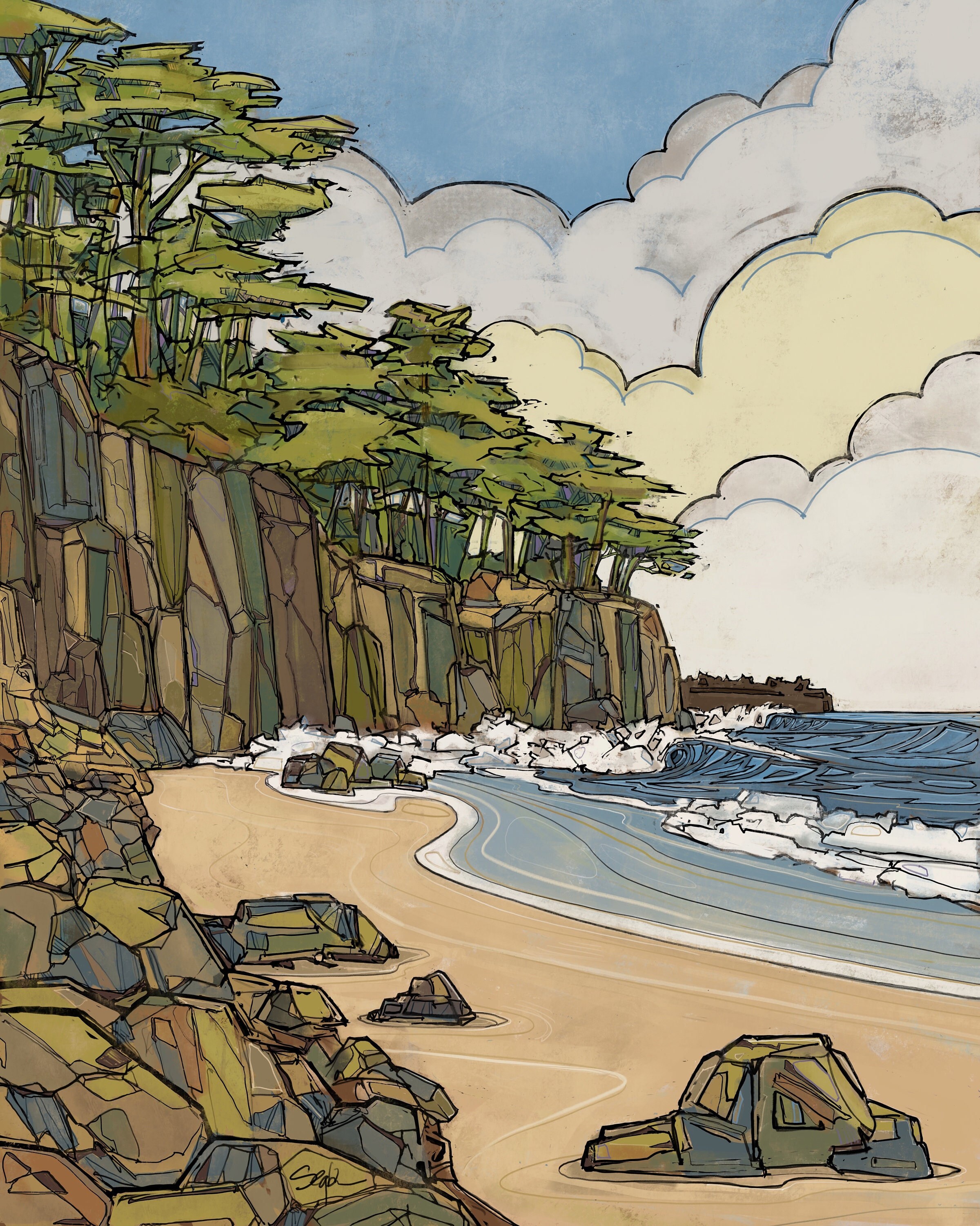 New Brighton Beach | Digital Download, Seascape, Trees, Surfing Life ...