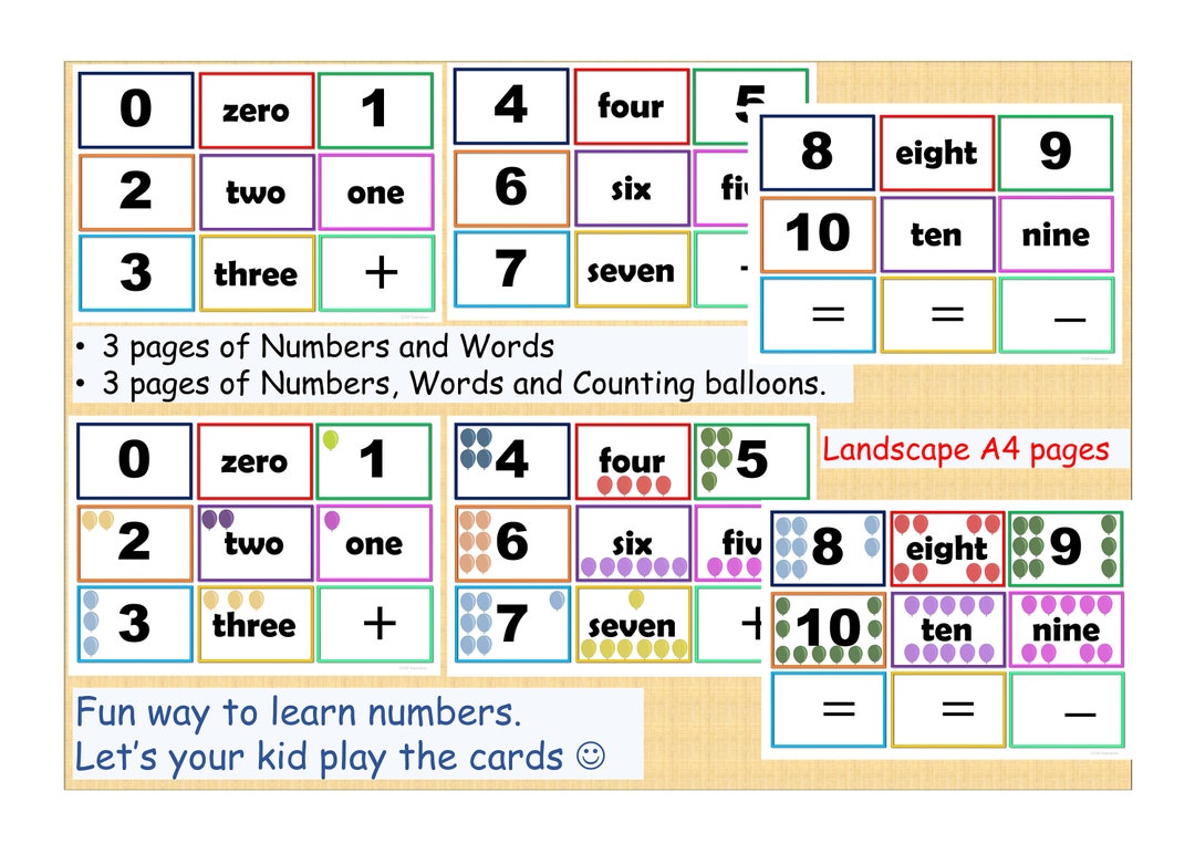 Kindy Maths – Numbers and Words 1 to 10 Cards - Numbers 1 to 100 Poster ...