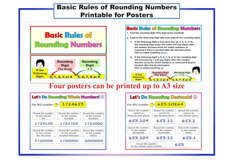 Classroom Wall Design ~ Rounding Numbers Poster and Mini Notes - Etsy