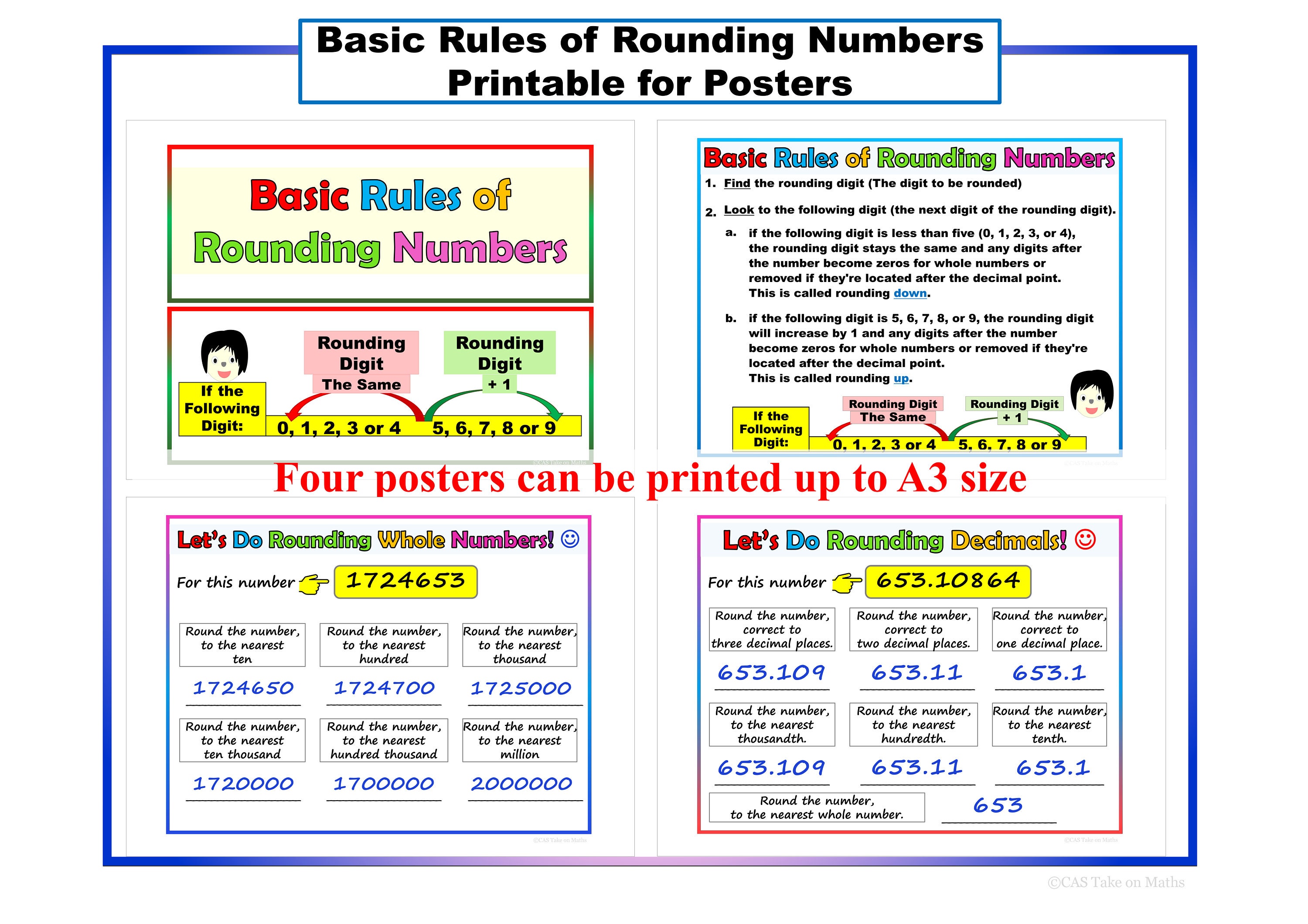 Classroom Wall Design ~ Rounding Numbers Poster and Mini Notes - Etsy