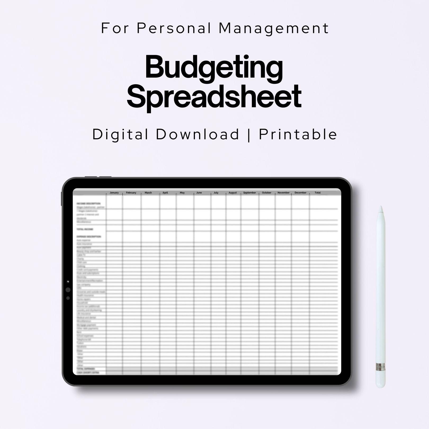 Monthly Budgeting Spreadsheet | Printable - Personal Expenses Tracker ...